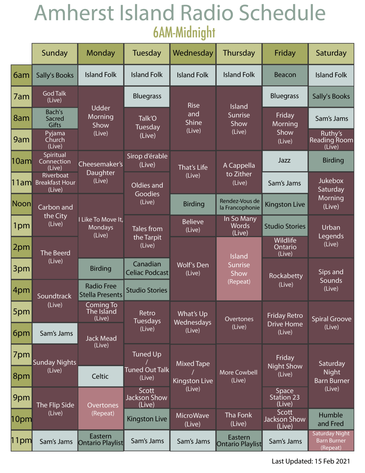 AmherstIslandRadio_Schedule_15Feb2021 – Each For All